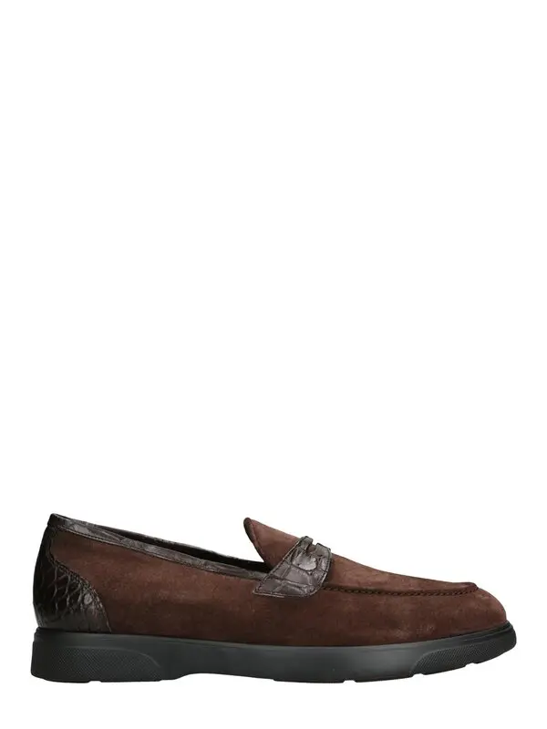 Kiton Suede Crocodile Leather Penny Loafers - Brown