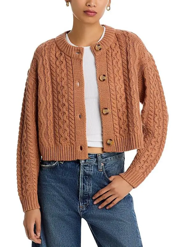 Aqua Cable Knit Cardigan Sweater - Mocha Mousse