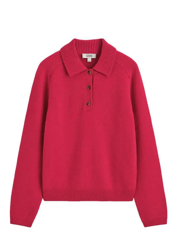 Cos Merino Wool Polo Shirt With Ribbed Collar - Red
