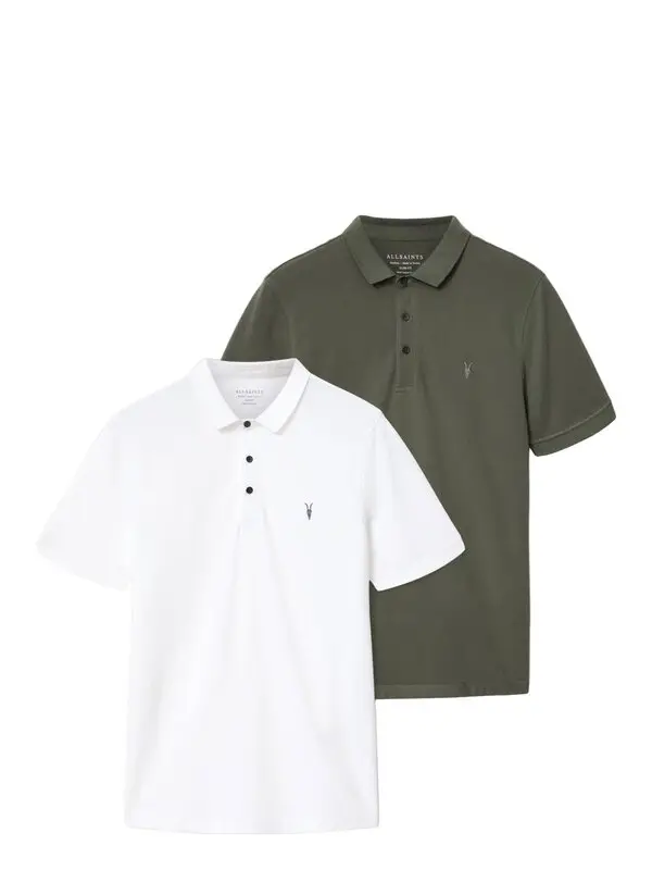 ALLSAINTS Reform Short Sleeve Polo Shirts 2 Pack - White/pitch Green