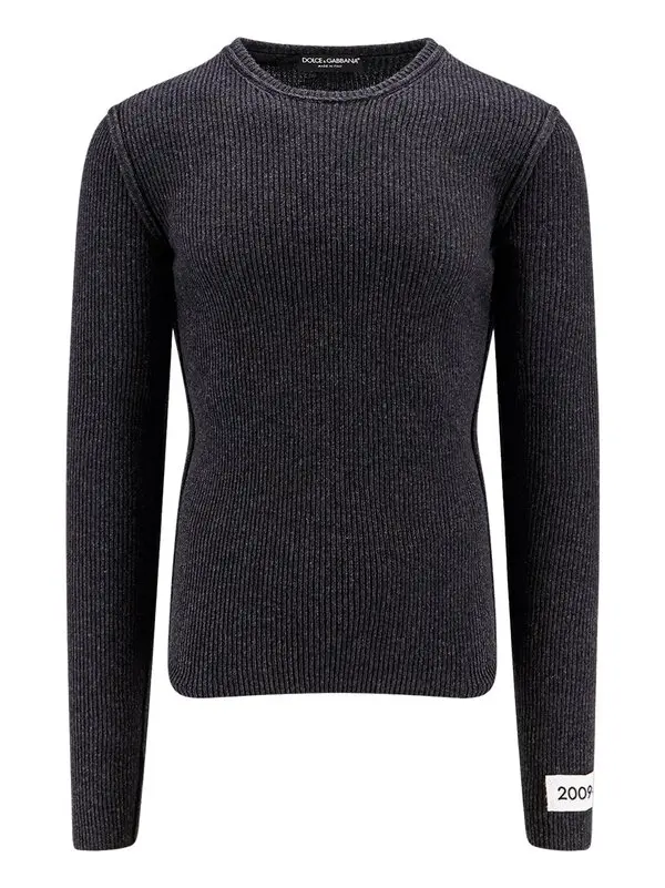Dolce & Gabbana Ribbed Sweater With Label - Grey