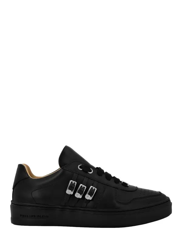 Philipp Plein Skull Appliqué Leather Sneakers - Black