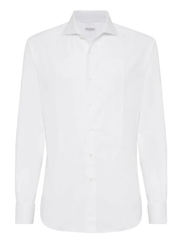 Brunello Cucinelli Bib Detail Cotton Shirt - White