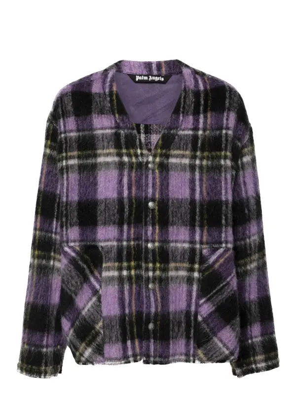 Palm Angels Plaid-check Virgin Wool Cardigan - Purple