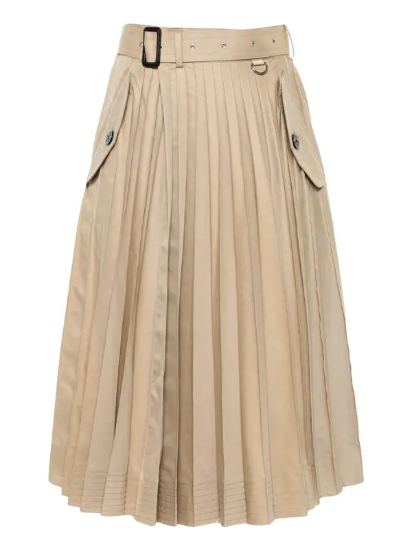 Sacai Plissé Midi Skirt - Neutrals