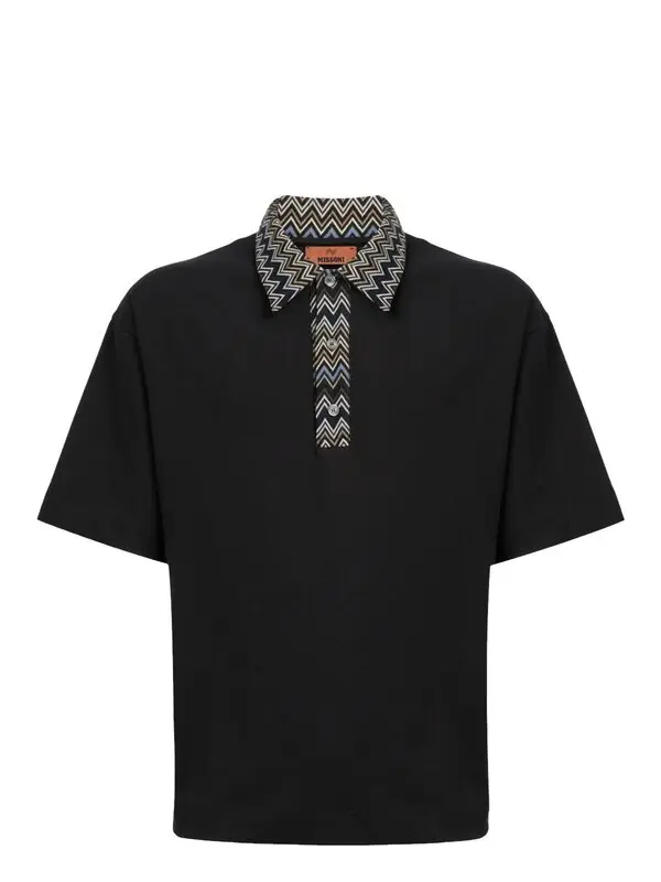 Missoni Chevron Knit-insert Cotton Polo Shirt - Black