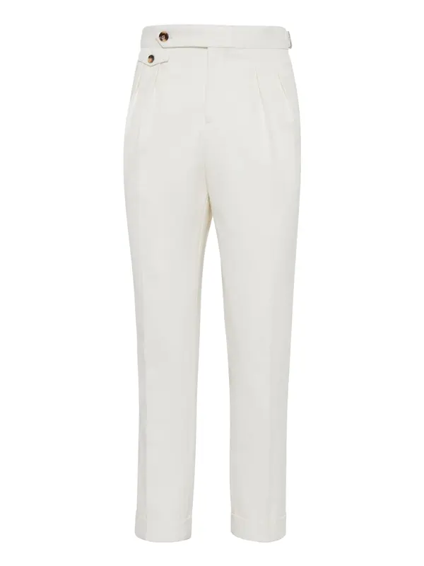 Brunello Cucinelli Pressed-crease Tapered Trousers - White