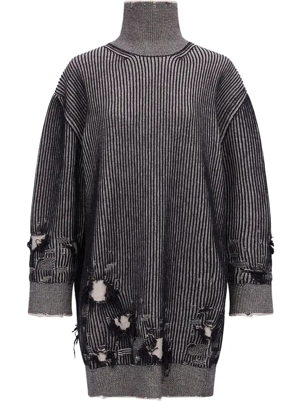 MAISON MARGIELA Distressed Rib-knit Jumper Dress - Black
