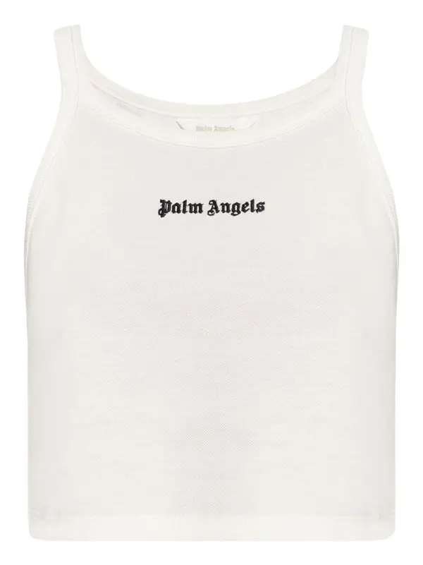 Palm Angels Logo-embroidered Ribbed Tank Top - White