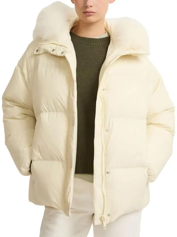 YVES SALOMON Lambswool-trimmed Hooded Jacket - Neutrals