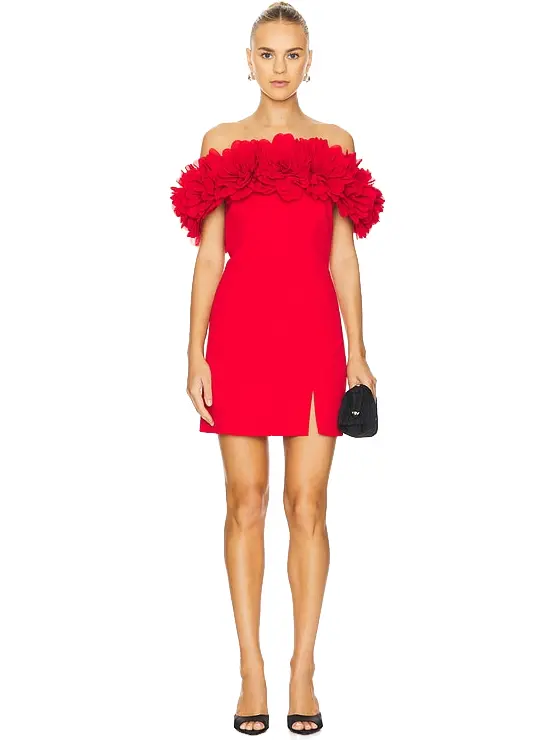 NADINE MERABI Flower Bardot Mini Dress - Red