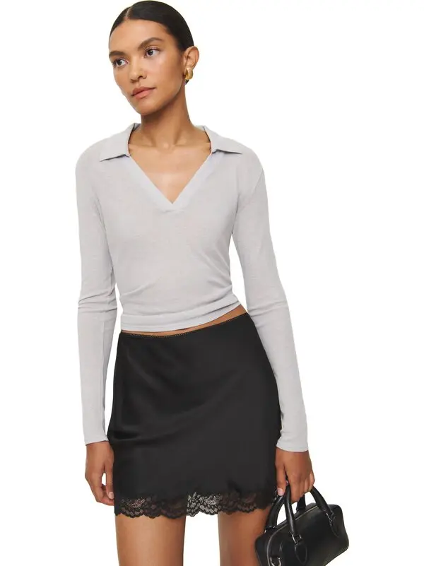 REFORMATION Neera Satin Mini Skirt - Black