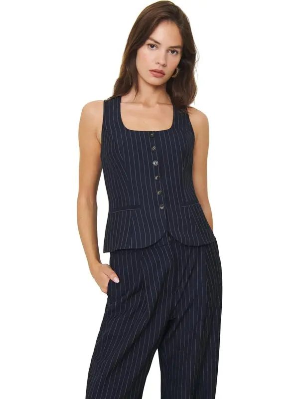 REFORMATION Sleeveless Button-front Vest Top With Split Hem - Blue