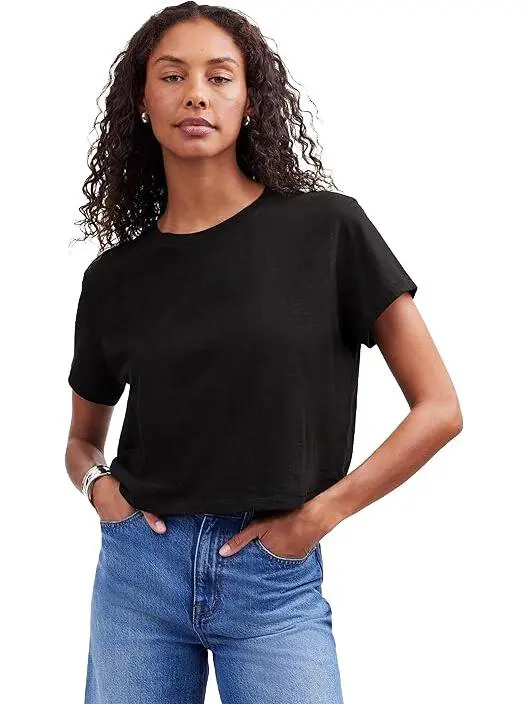 Madewell The Boxy Crop Tee In Soft Slub - Black