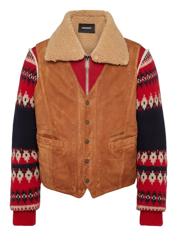 Dsquared2 Knitted-sleeves Suede Jacket - Brown