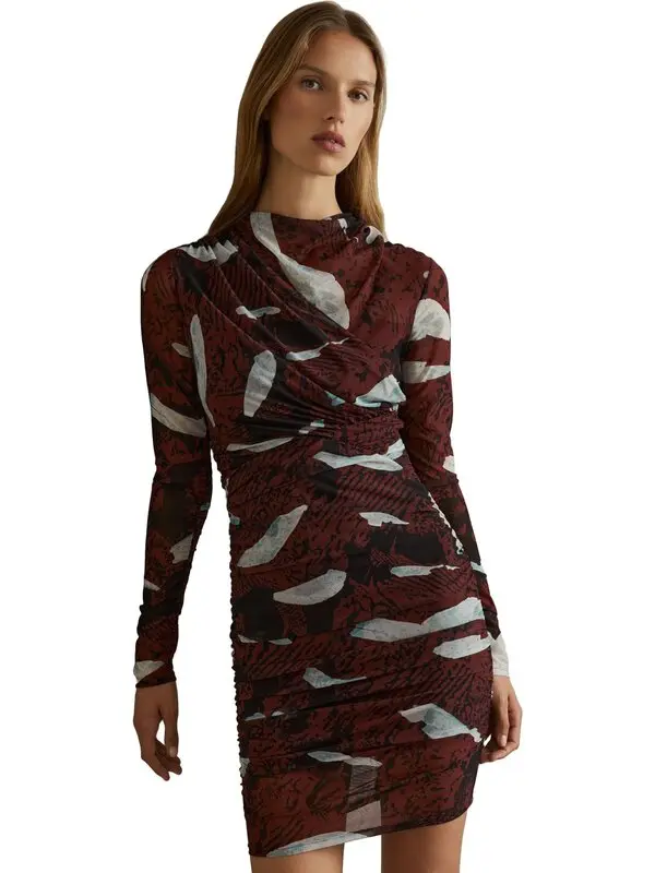 REISS Kallie Printed Mini Dress - Burgundy