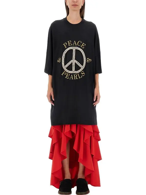 Moschino Peace & Pearls Cotton Interlock T-shirt Dress - Black
