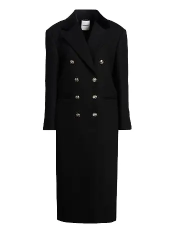 Sandro Flannel Double-breasted Coat With Velvet Trims - Black