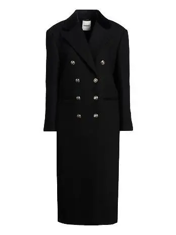 Sandro Flannel Double-breasted Coat With Velvet Trims - Black