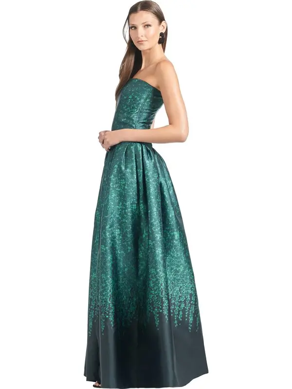 Sachin & Babi Georgina Printed Mikado Gown - Emerald Wisteria