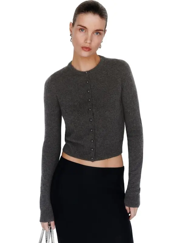 REFORMATION Caspia Cashmere Cropped Cardigan - Grey