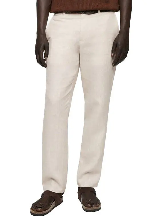 Mango Slim Fit Linen Trousers - Ecru