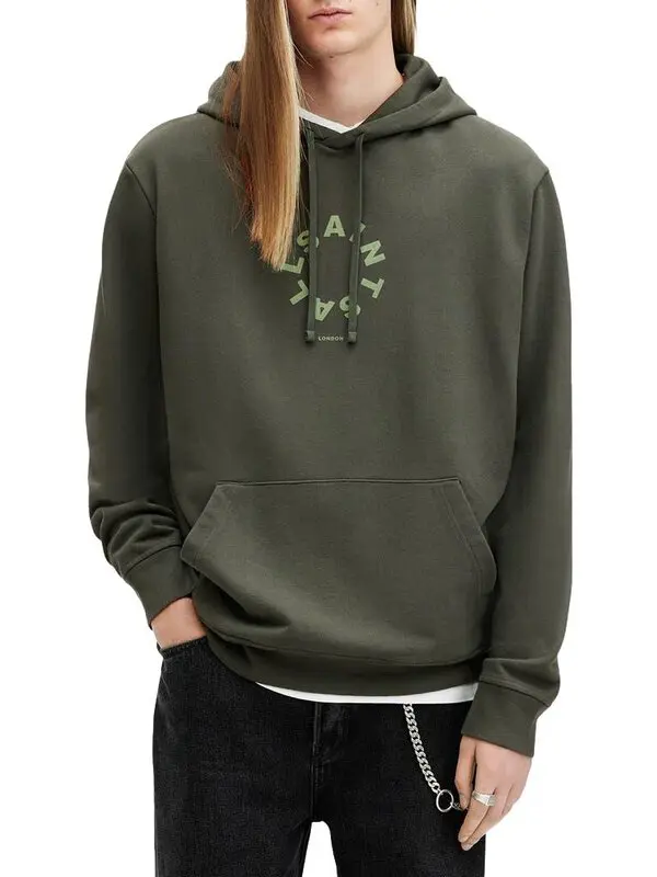 ALLSAINTS Tierra Logo Cotton French Terry Graphic Hoodie - Grange Green/ Fleur Green