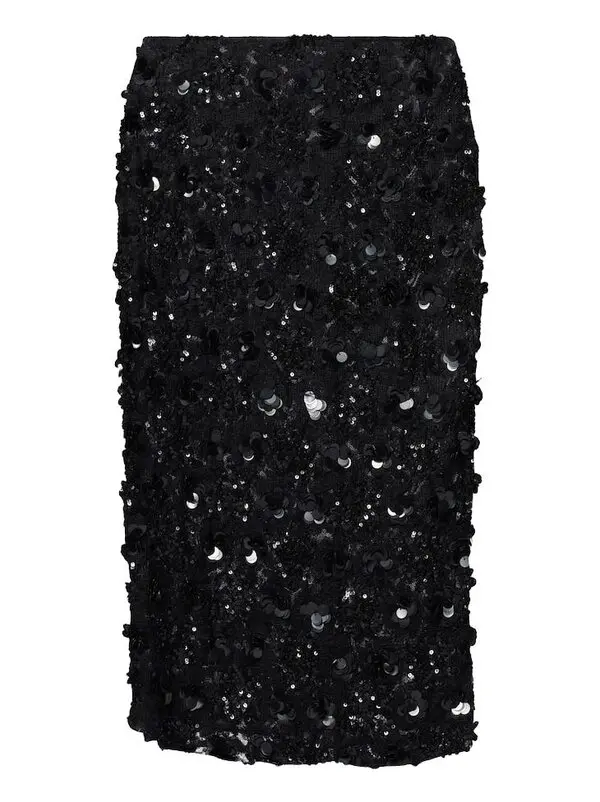 Dolce & Gabbana Floral-appliqué Sequined Pencil Skirt - Black
