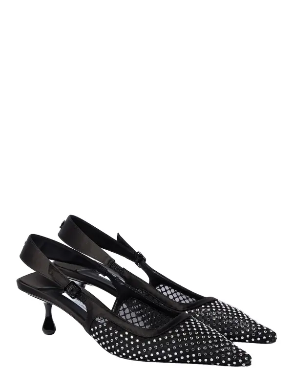 JIMMY CHOO Amel 50 Embellished Mesh And Satin Pumps - Black