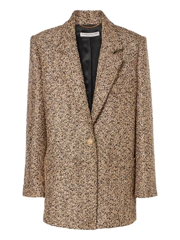 Alessandra Rich Oversized Tweed Lamé Blazer - Brown