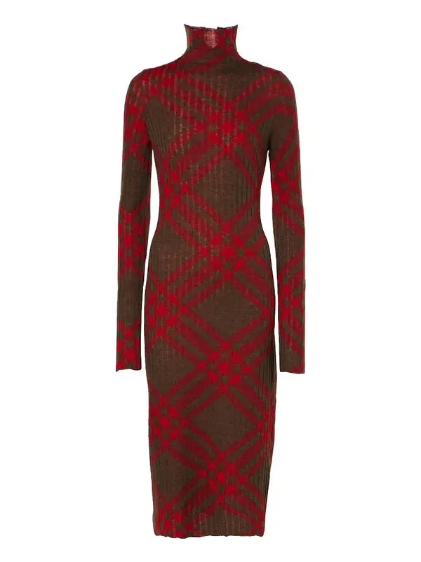 Burberry Check Ribbed-knit Midi Dress - Red