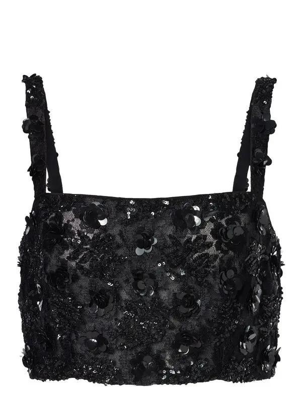 Dolce & Gabbana Floral-appliqué Sequined Crop Top - Black