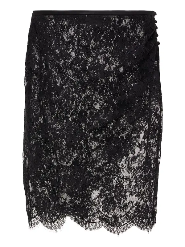 Saint Laurent Sheer Cotton-blend Lace Wrap Skirt - Black