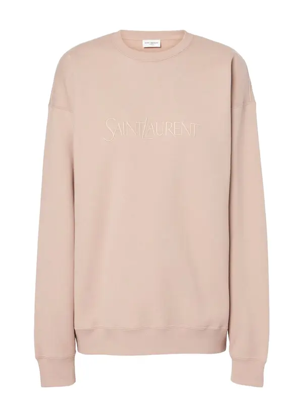 Saint Laurent Logo Cotton Jersey Sweatshirt - Neutrals
