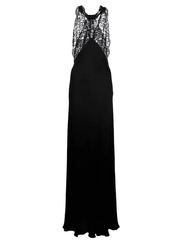 Saint Laurent Lace-trimmed Silk Gown - Black