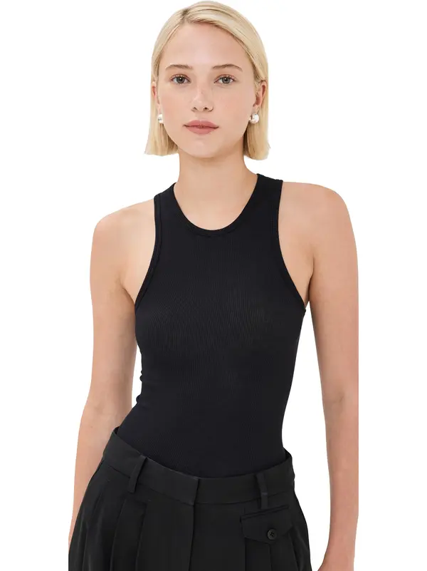 Tibi Circular Fine Rib Tank - Black