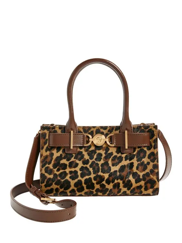 Versace Small Medusa 95 Leopard Print Calf Hair Tote - Brown Moka-versace Gold