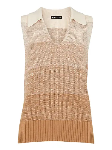Whistles Open-collar Ombre-pattern Cotton-knit Tank - Multi-coloured