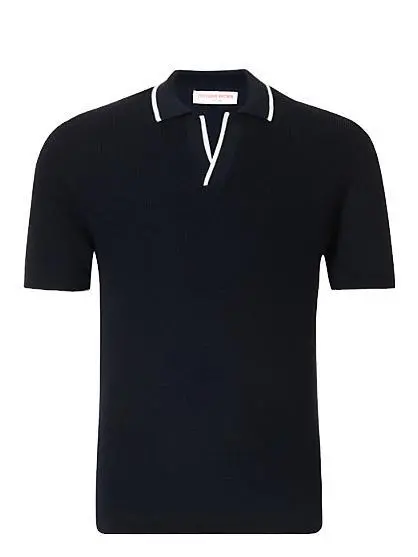 Orlebar Brown Horton Contrast-stripe Knitted Wool Polo Shirt - Navy
