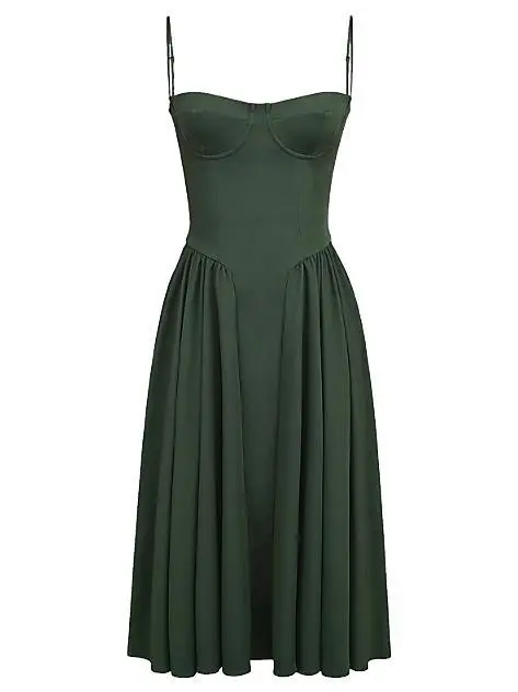 House Of Cb Samaria Corseted Woven Midi Dress - Emerald Green