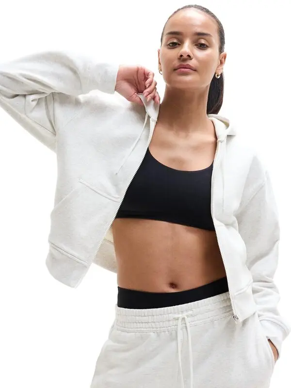 Athleta Forever Fleece Full Zip Sweatshirt - Fog Grey Heather