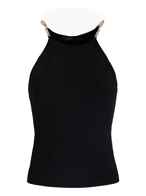 Maje Embellished Knit Top - Black