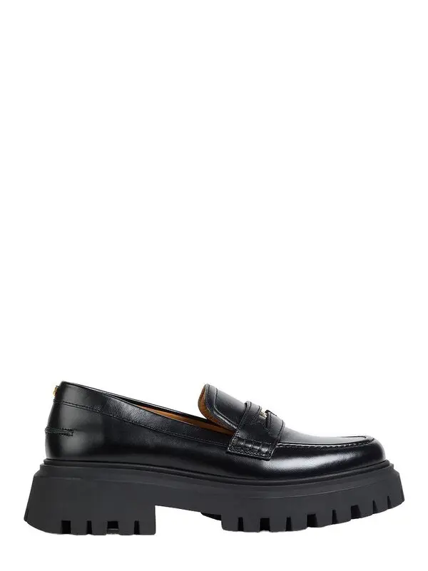Maje Leather Platform Loafers - Black