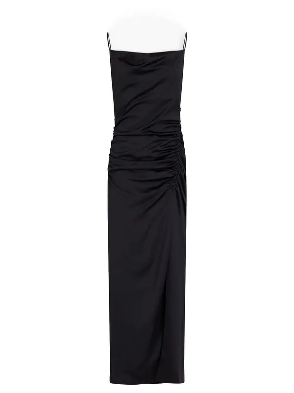 Maje Ruched Satin Maxi Dress - Black