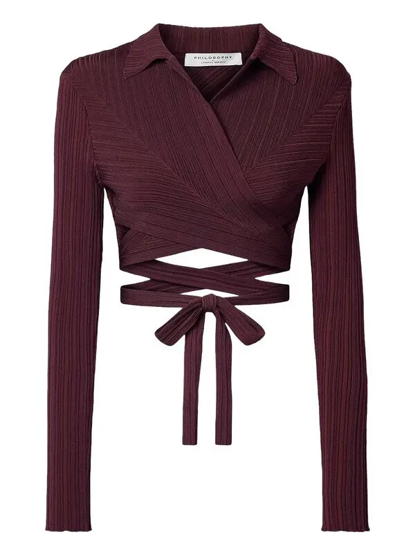 Philosophy Di Lorenzo Serafini Cropped Ribbed-knit Wrap Top - Plum