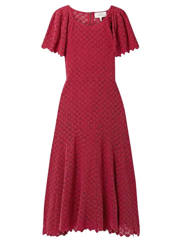 The Great. The Harmony Cotton-guipure Lace Midi Dress - Red