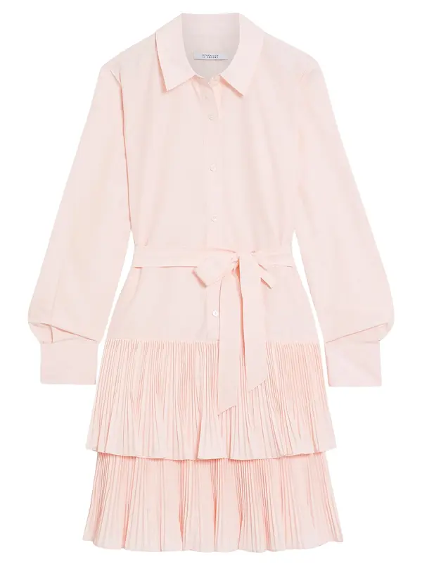 Derek Lam 10 Crosby Stirling Tiered Plissé-poplin Mini Shirt Dress - Baby Pink