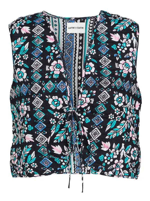 Antik Batik Flora Cropped Floral-print Cotton-gauze Vest - Black