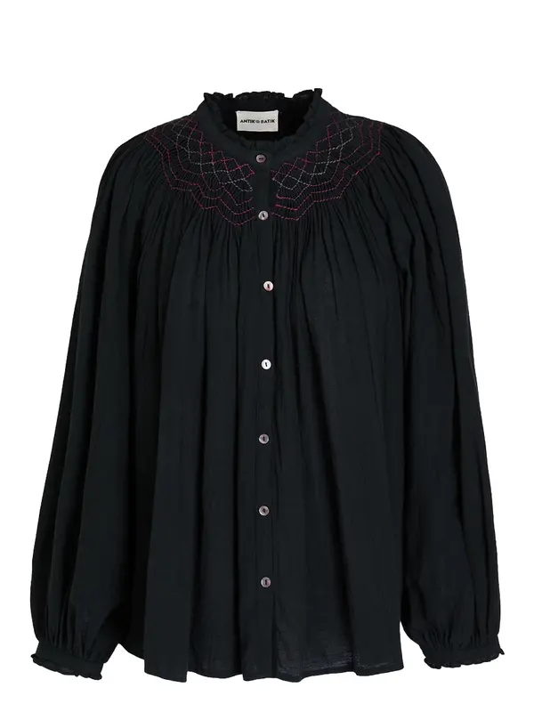 Antik Batik Daya Embroidered Cotton-gauze Blouse - Black