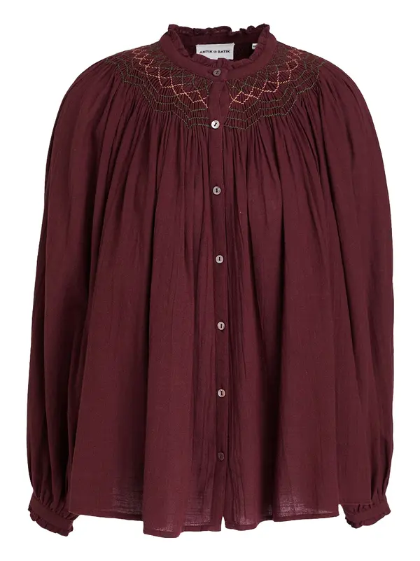 Antik Batik Daya Embroidered Cotton-gauze Blouse - Burgundy